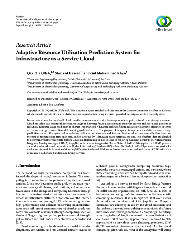 (PDF) Adaptive Resource Utilization Prediction System for Infrastructure as a Service Cloud