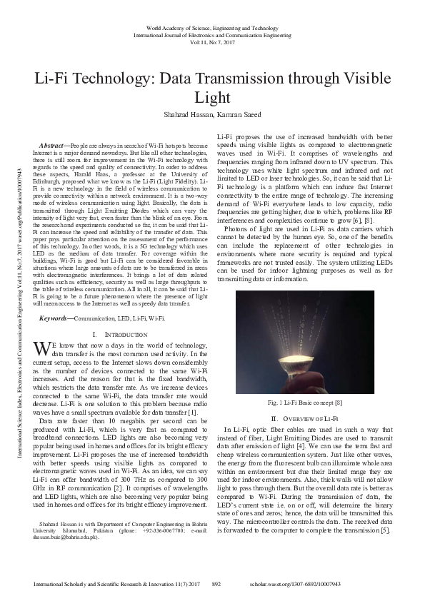 (PDF) Li-Fi Technology: Data Transmission Through Visible Light