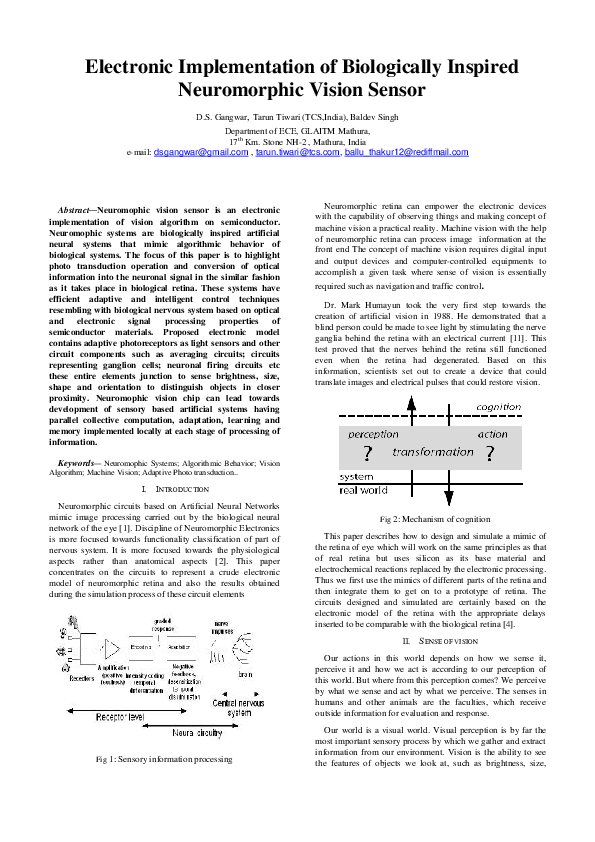 (PDF) Electronic Implementation of Biologically Inspired Neuromorphic Vision Sensor