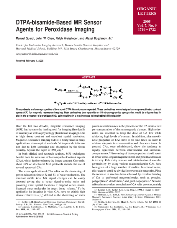 (PDF) DTPA-bisamide-Based MR Sensor Agents for Peroxidase Imaging