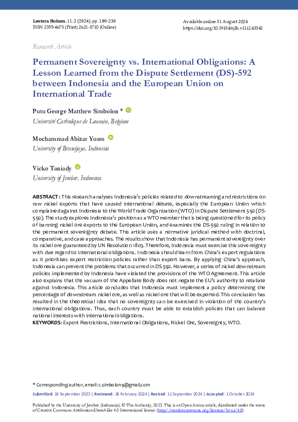 (PDF) Permanent Sovereignty vs. International Obligations: A Lesson ...