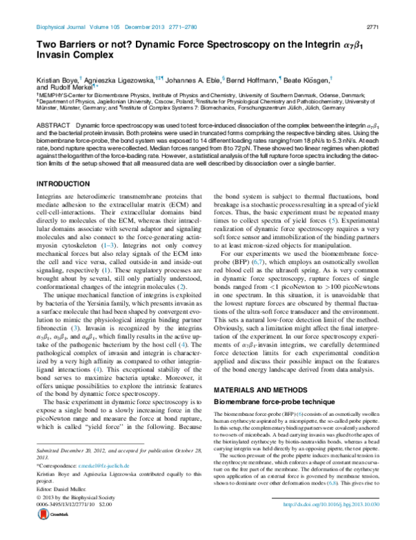 (PDF) Two Barriers or not? Dynamic Force Spectroscopy on the Integrin ...