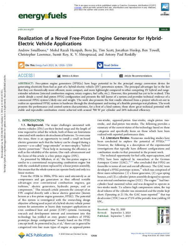 (PDF) Realization of a Novel Free-Piston Engine Generator for Hybrid ...