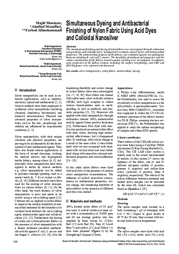 (PDF) Simultaneous Dyeing and Antibacterial Finishing of Nylon Fabric ...