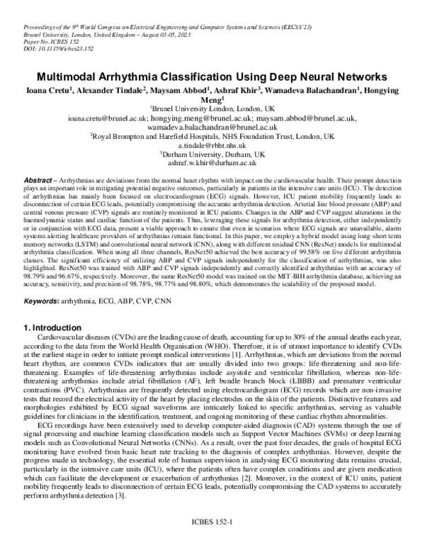 (PDF) Multimodal Arrhythmia Classification Using Deep Neural Networks