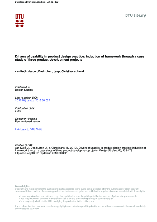 Pdf Drivers Of Usability In Product Design Practice Induction Of A Framework Through A Case