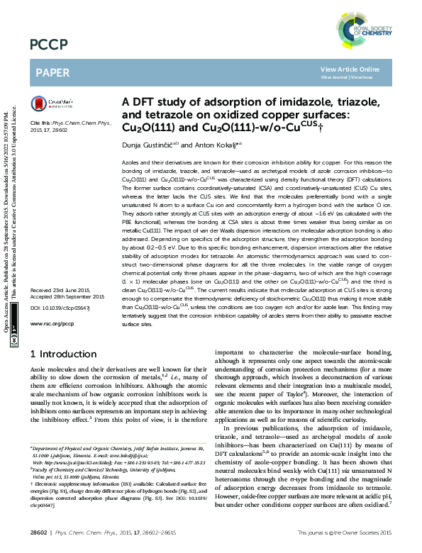 (PDF) A DFT study of adsorption of imidazole, triazole, and tetrazole ...