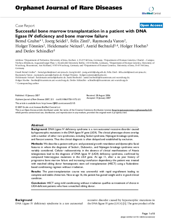 (PDF) Successful bone marrow transplantation in a patient with DNA ...