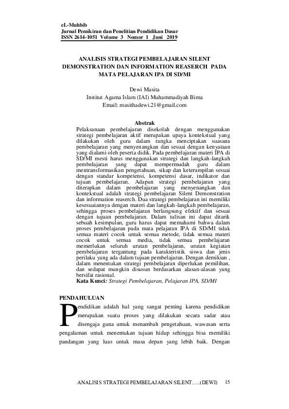 (PDF) Analisis Strategi Pembelajaran Silent Demonstration Dan Information Reaserch Pada Mata ...