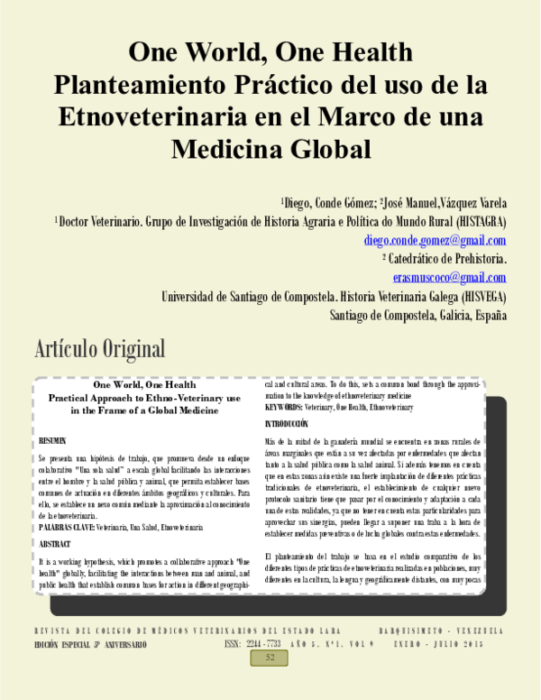 (PDF) One World, One Health Practical Approach to Ethno-Veterinary use ...