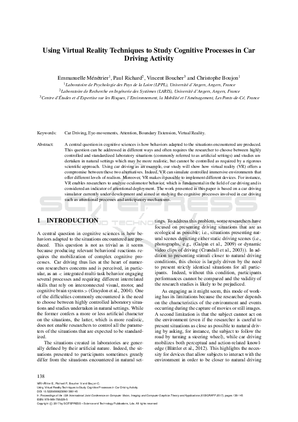 (PDF) Using Virtual Reality Techniques to Study Cognitive Processes in ...