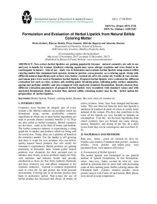 (PDF) Formulation and Evaluation of Herbal Lipstick using Lycopene ...