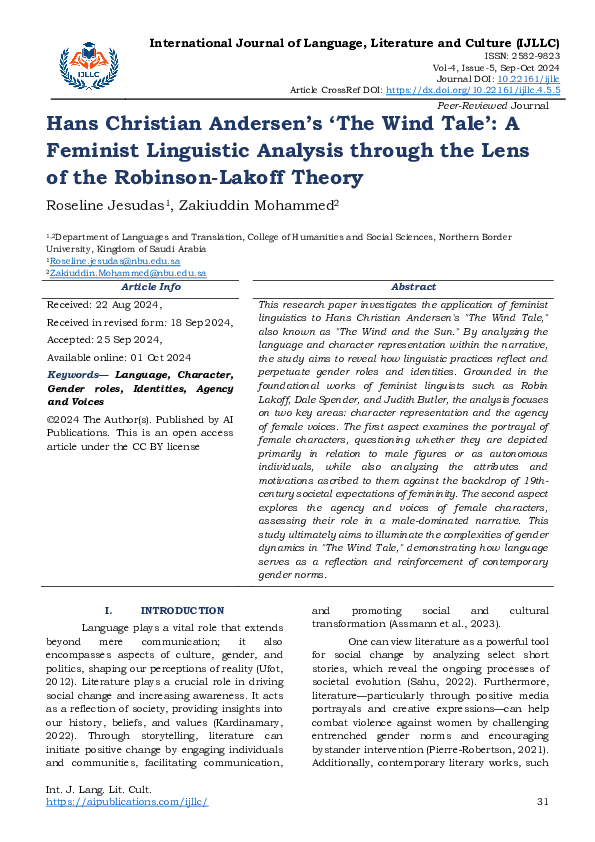 (PDF) Hans Christian Andersen's 'The Wind Tale': A Feminist Linguistic ...