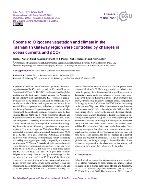 (PDF) Eocene to Oligocene vegetation and climate in the Tasmanian ...