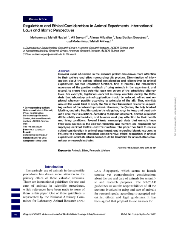 (PDF) Regulations and ethical considerations in animal experiments ...