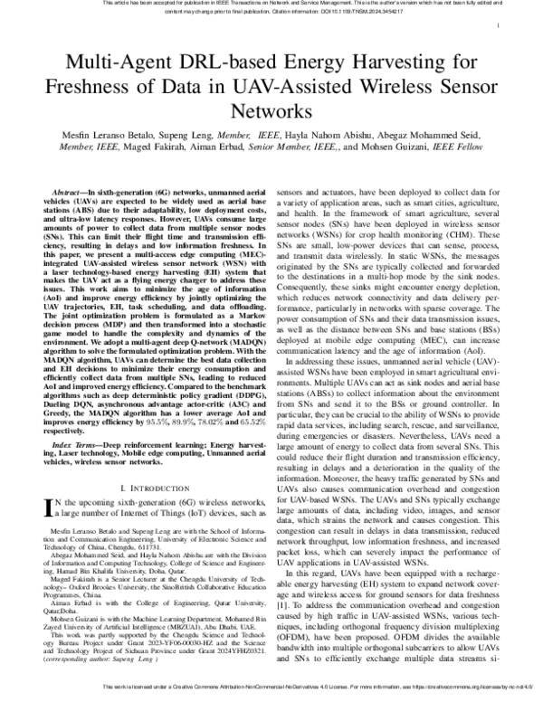 (PDF) Multi-Agent DRL-based Energy Harvesting for Freshness of Data in UAV-Assisted Wireless ...