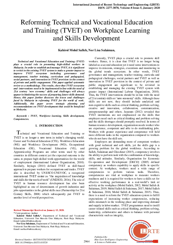 (PDF) Reforming Technical and Vocational Education and Training (TVET ...