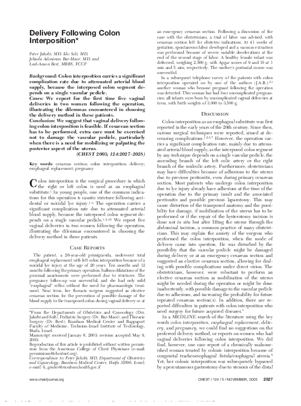 (PDF) Delivery Following Colon Interposition
