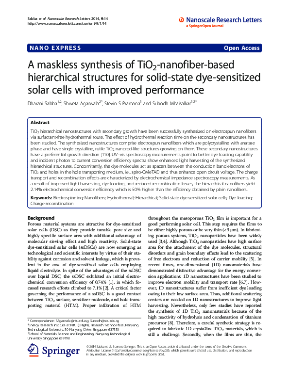 (PDF) A maskless synthesis of TiO2-nanofiber-based hierarchical structures for solid-state dye ...