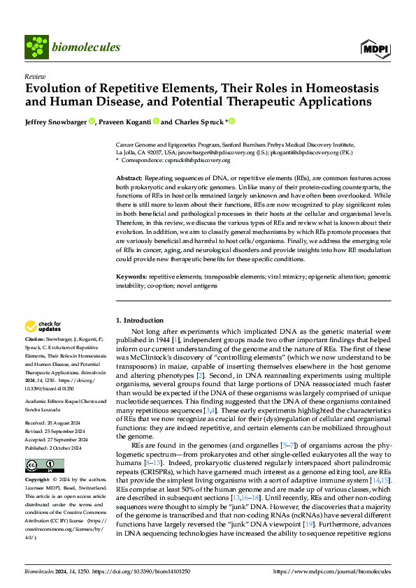 Evolution of Repetitive Elements, Their Roles in Homeostasis and Human ...