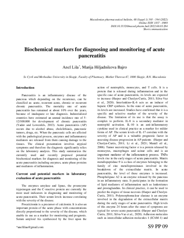 (PDF) Biochemical markers for diagnosing and monitoring of acute ...