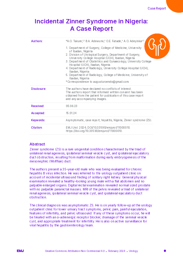 (PDF) Incidental Zinner Syndrome in Nigeria: A Case Report