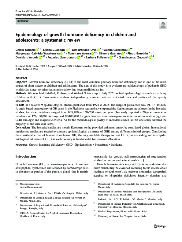 (PDF) Epidemiology of growth hormone deficiency in children and ...