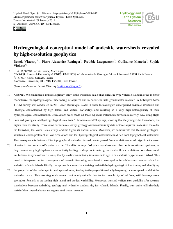 (PDF) Hydrogeological conceptual model of andesitic watersheds revealed by high-resolution ...