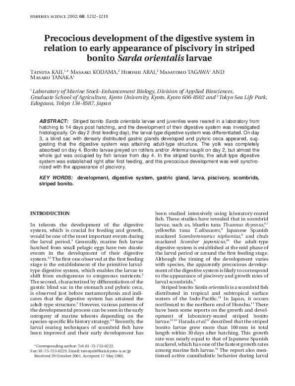 (PDF) Precocious development of the digestive system in relation to ...