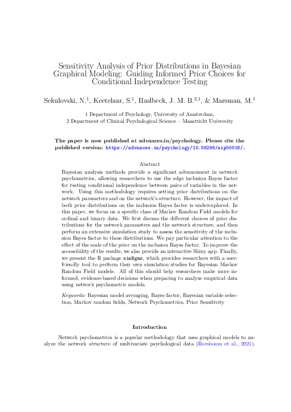 (PDF) Sensitivity Analysis of Prior Distributions in Bayesian Graphical Modeling: Guiding ...