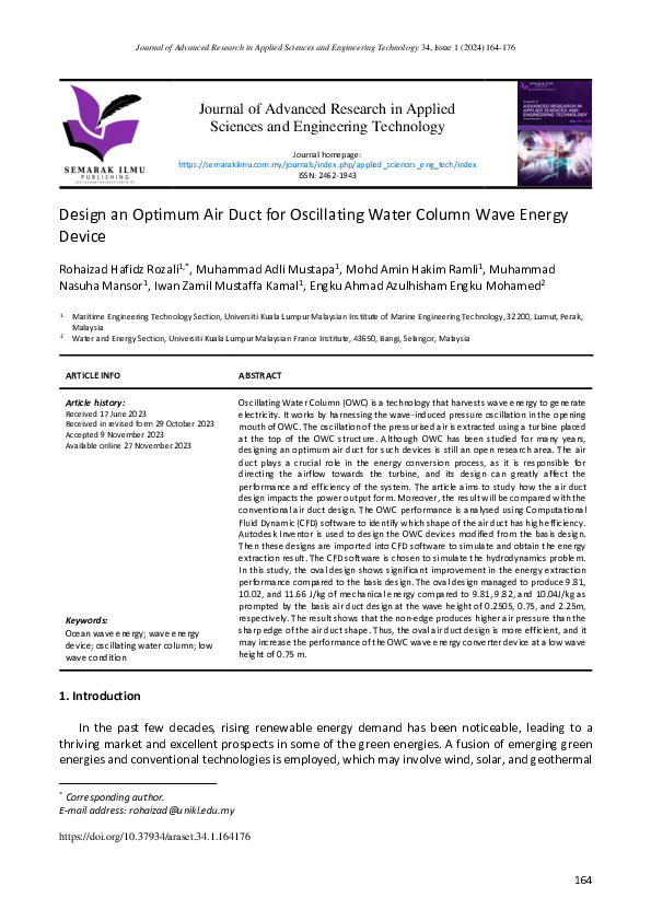 (PDF) Design an Optimum Air Duct for Oscillating Water Column Wave ...