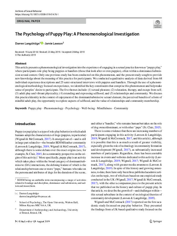 (PDF) The Psychology of Puppy Play: A Phenomenological Investigation