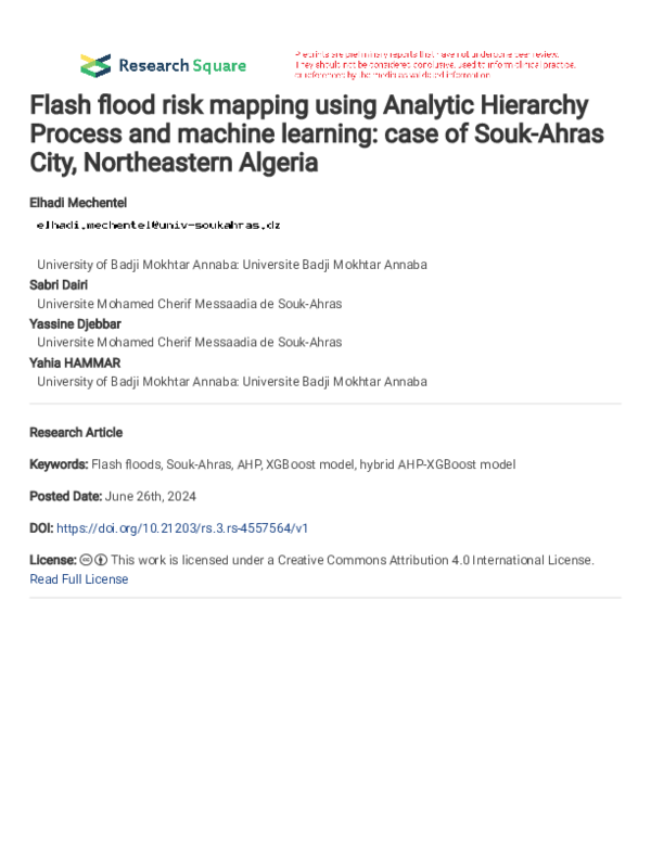 (PDF) Flash flood risk mapping using Analytic Hierarchy Process and machine learning: case of ...