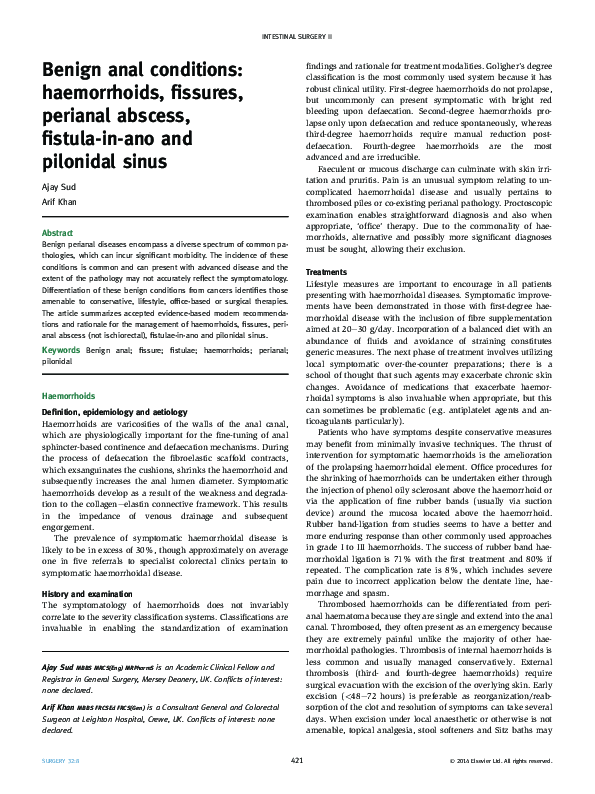 (PDF) Benign anal conditions: haemorrhoids, fissures, perianal abscess ...