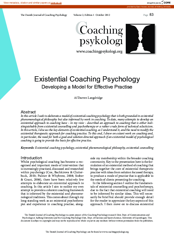 (PDF) Existential Coaching Psychology