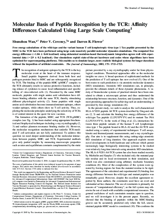 (PDF) Molecular Basis of Peptide Recognition by the TCR: Affinity ...