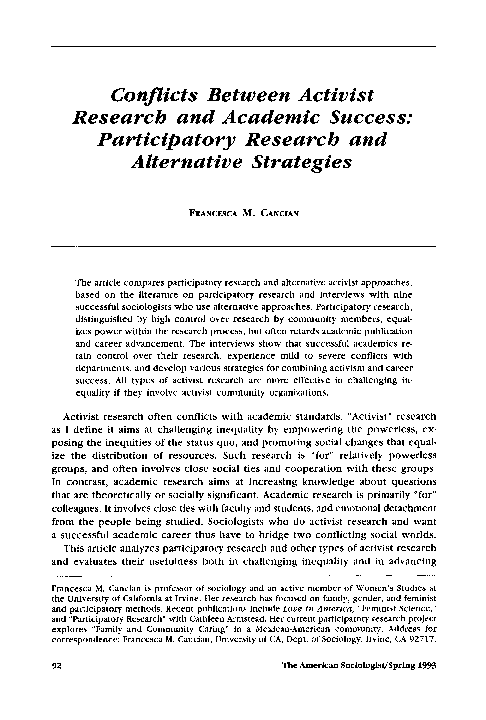 (PDF) Conflicts between activist research and academic success ...