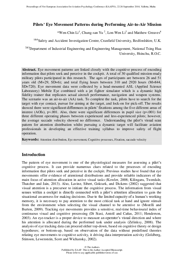 (PDF) Pilots’ Eye Movement Patterns during Performing Air-to-Air Mission