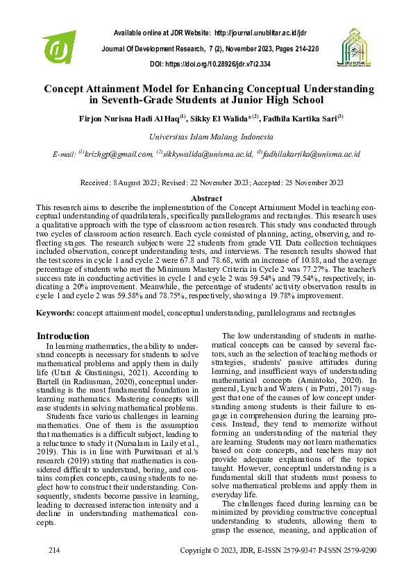 (PDF) Concept Attainment Model for Enhancing Conceptual Understanding ...