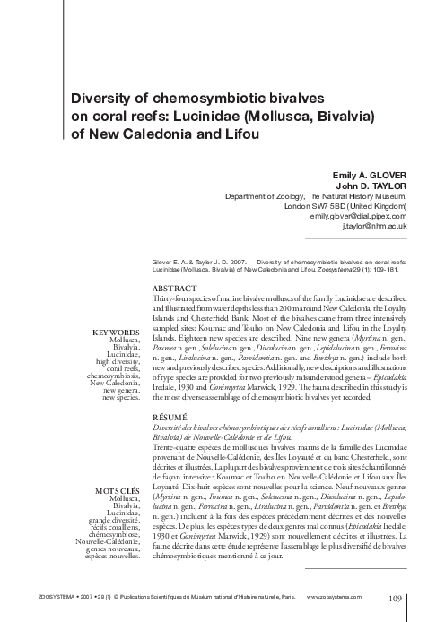 (PDF) Diversity of chemosymbiotic bivalves on coral reefs: Lucinidae ...