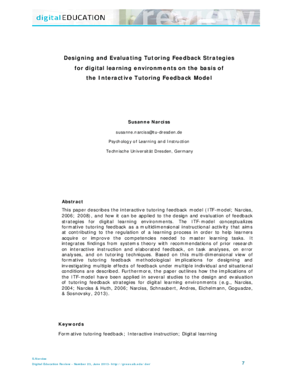 (PDF) Designing and Evaluating Tutoring Feedback Strategies for Digital ...