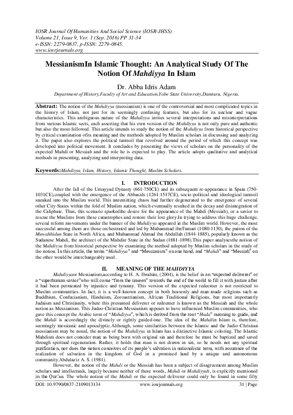 (PDF) MessianismIn Islamic Thought: An Analytical Study Of The Notion ...