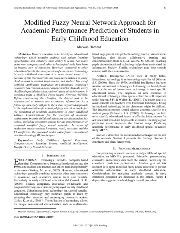 (PDF) Modified Fuzzy Neural Network Approach for Academic Performance Prediction of Students in ...