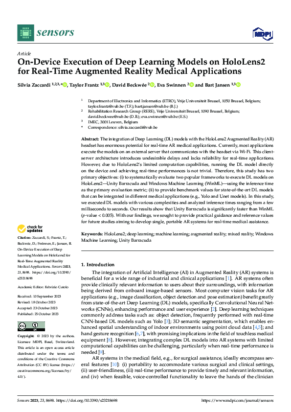 (PDF) On-Device Execution of Deep Learning Models on HoloLens2 for Real-Time Augmented Reality ...