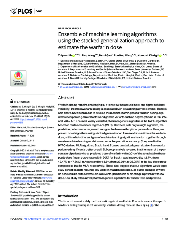 (PDF) Ensemble of machine learning algorithms using the stacked generalization approach to ...