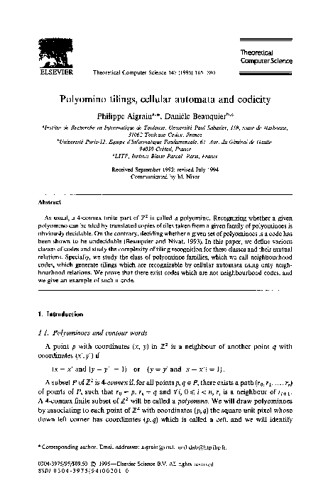 (PDF) Polyomino tilings, cellular automata and codicity