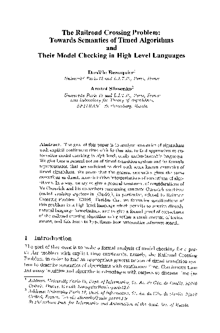 (PDF) The Railroad Crossing Problem: Towards semantics of timed algorithms and their model ...