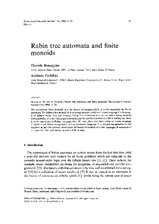 (PDF) Rabin tree automata and finite monoids