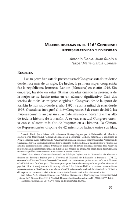 (PDF) Mujeres hispanas en el 116º Congreso: representatividad y ...