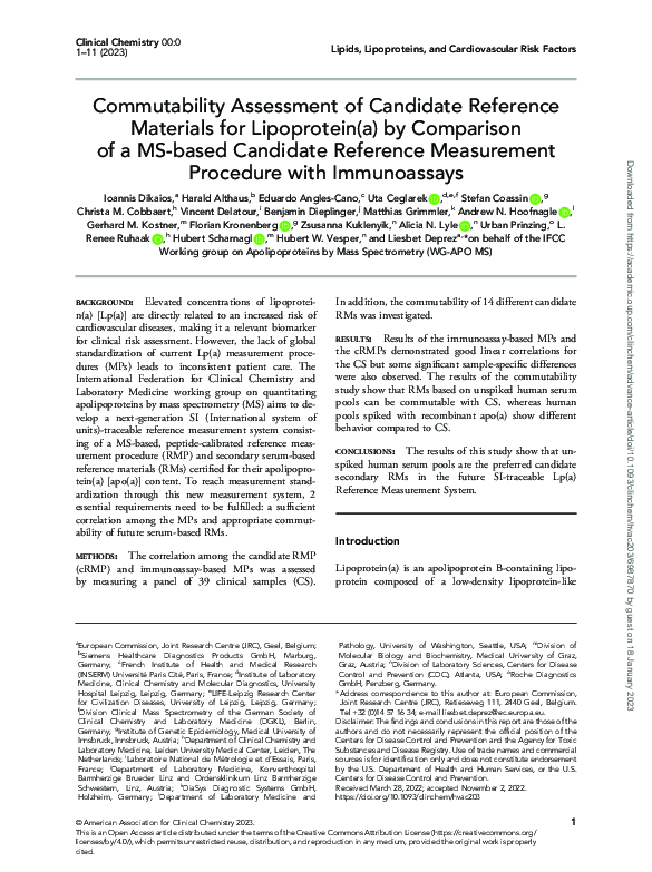 (PDF) Commutability Assessment of Candidate Reference Materials for ...
